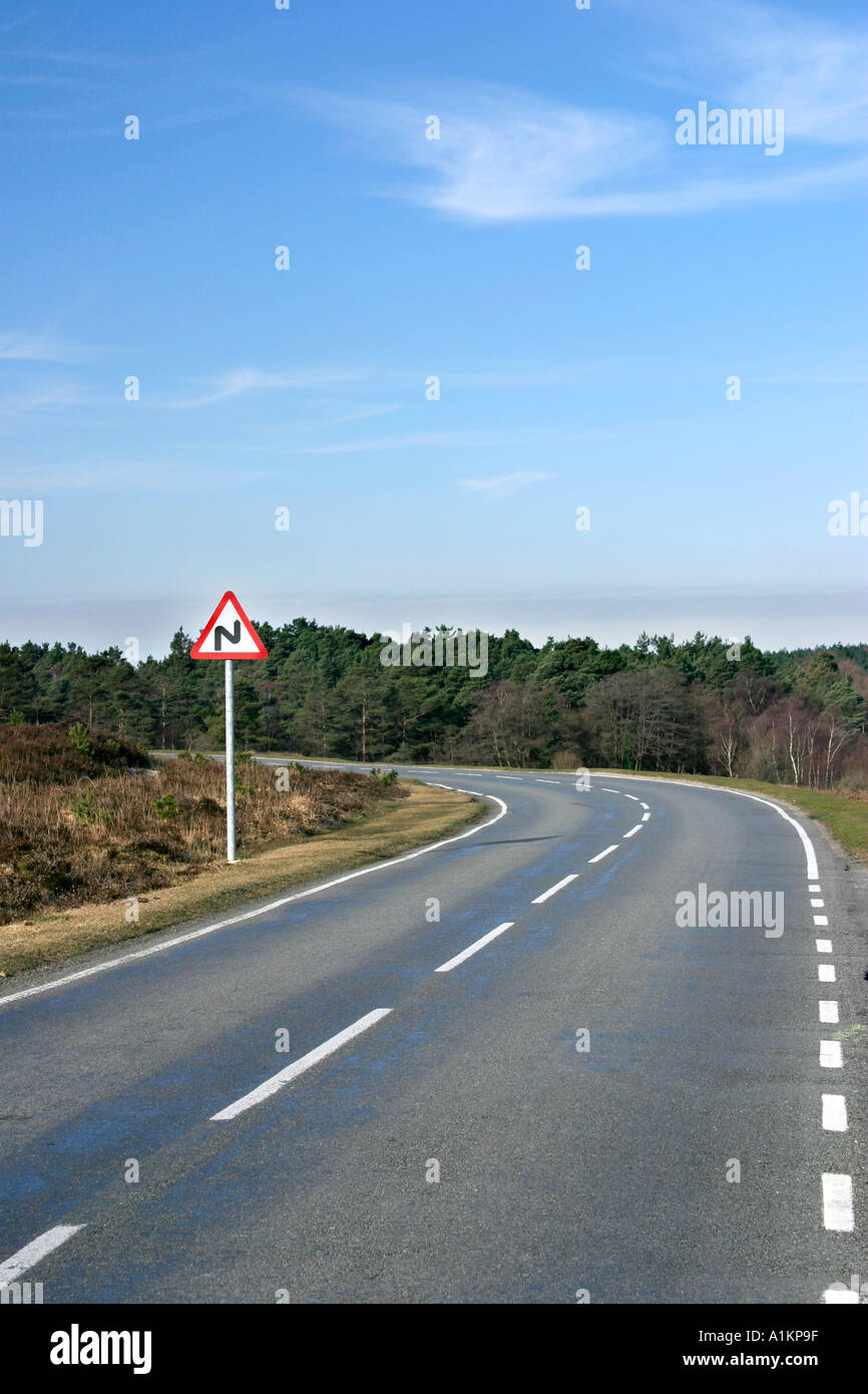 Road traffic sign bend ahead uk hi-res stock photography and images - Alamy