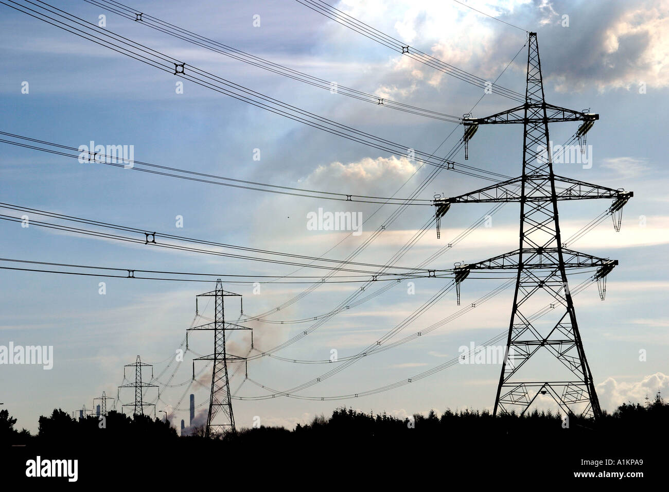 Polluted Skies Over Electrical Pylon Stock Photo - Alamy