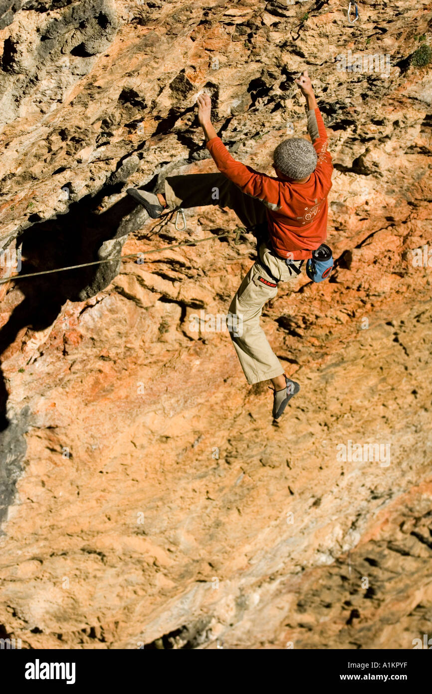 World Champion, austrian David Lama, climbing hard core route in Spain ...