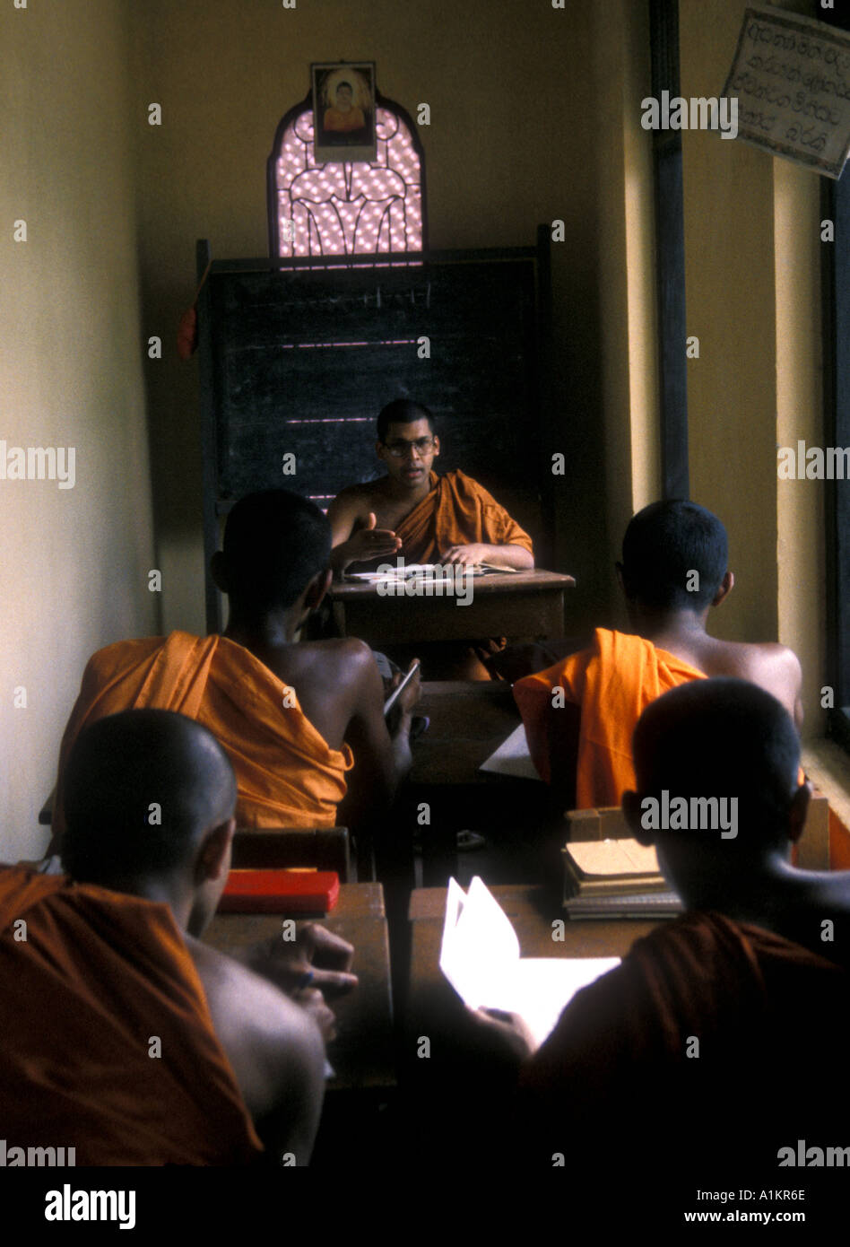 A monastic school with class of young monks in Sri Lanka Stock Photo ...