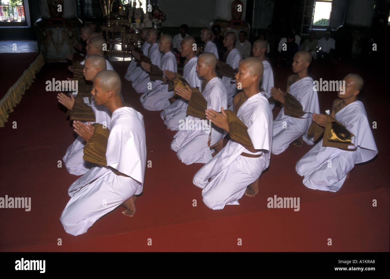 Novice monks in white robes hi-res stock photography and images - Alamy
