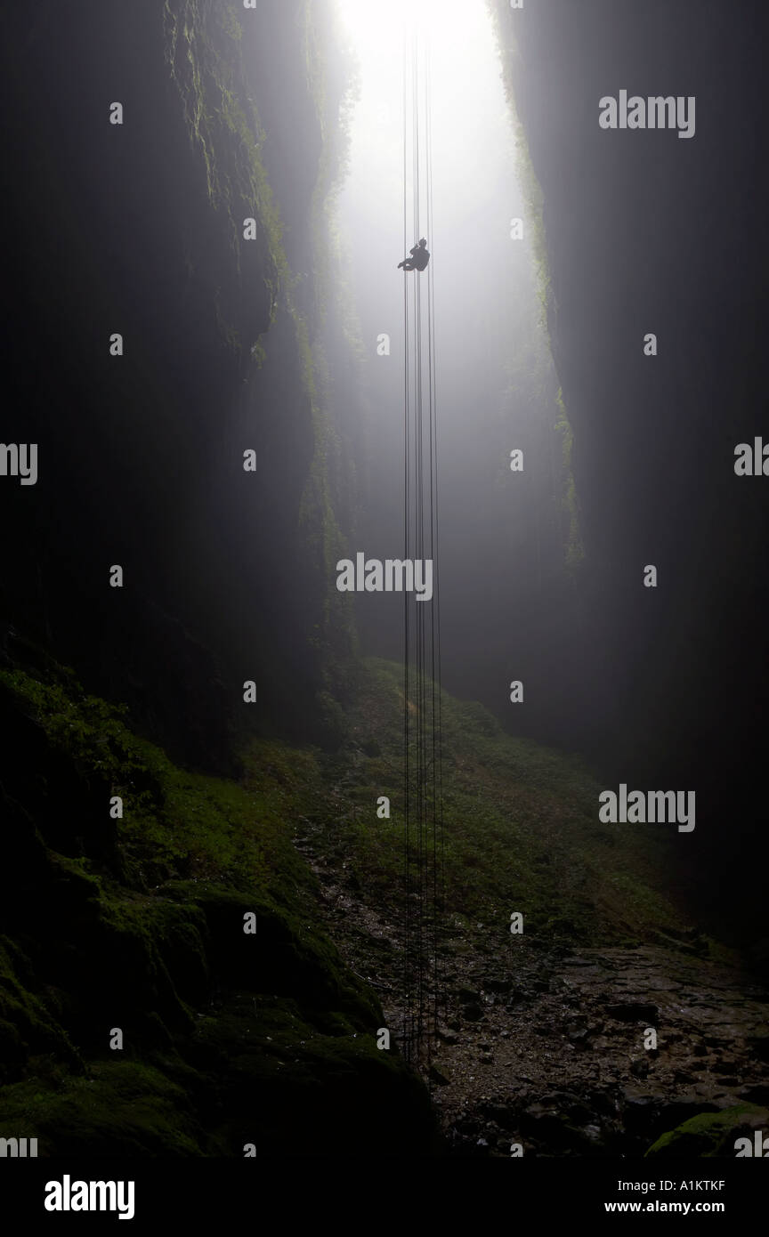 Waitomo Caves New Zealand 100 metre abseil rappel into Lost World ...