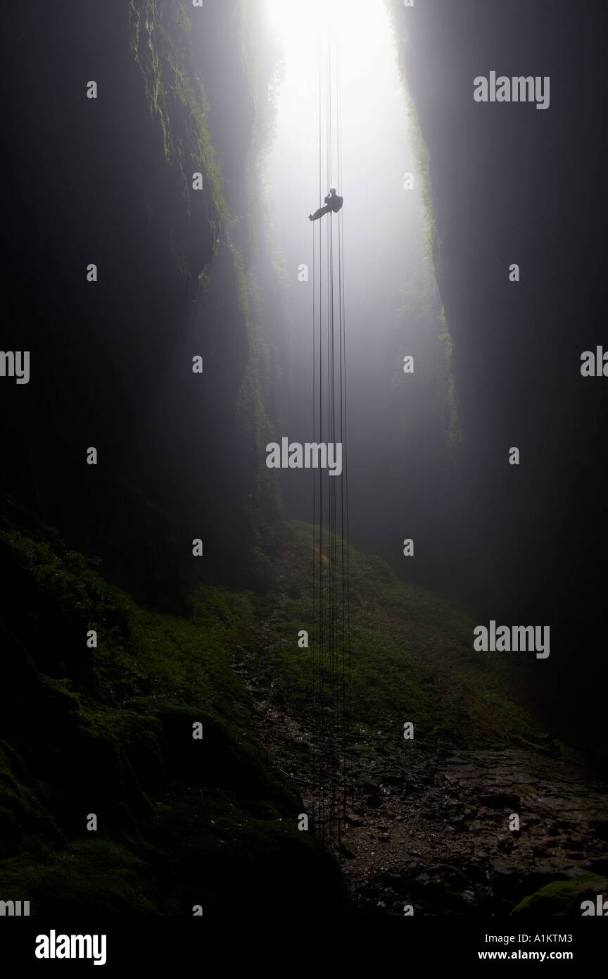 Waitomo Caves New Zealand 100 metre abseil rappel into Lost World ...