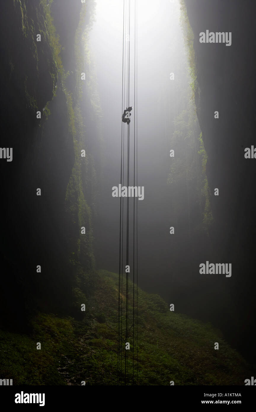 Waitomo Caves New Zealand 100 metre abseil rappel into Lost World ...