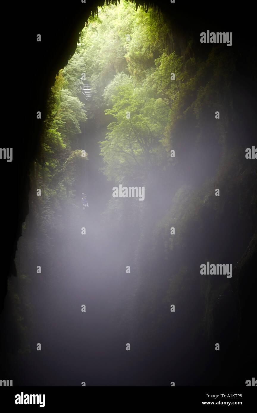 Waitomo Caves New Zealand 100 metre abseil rappel into Lost World ...