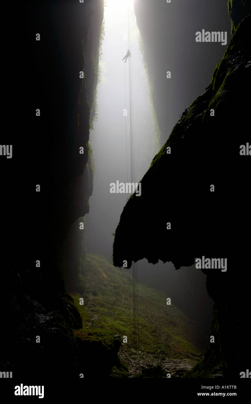 Waitomo Caves New Zealand 100 metre abseil rappel into Lost World ...