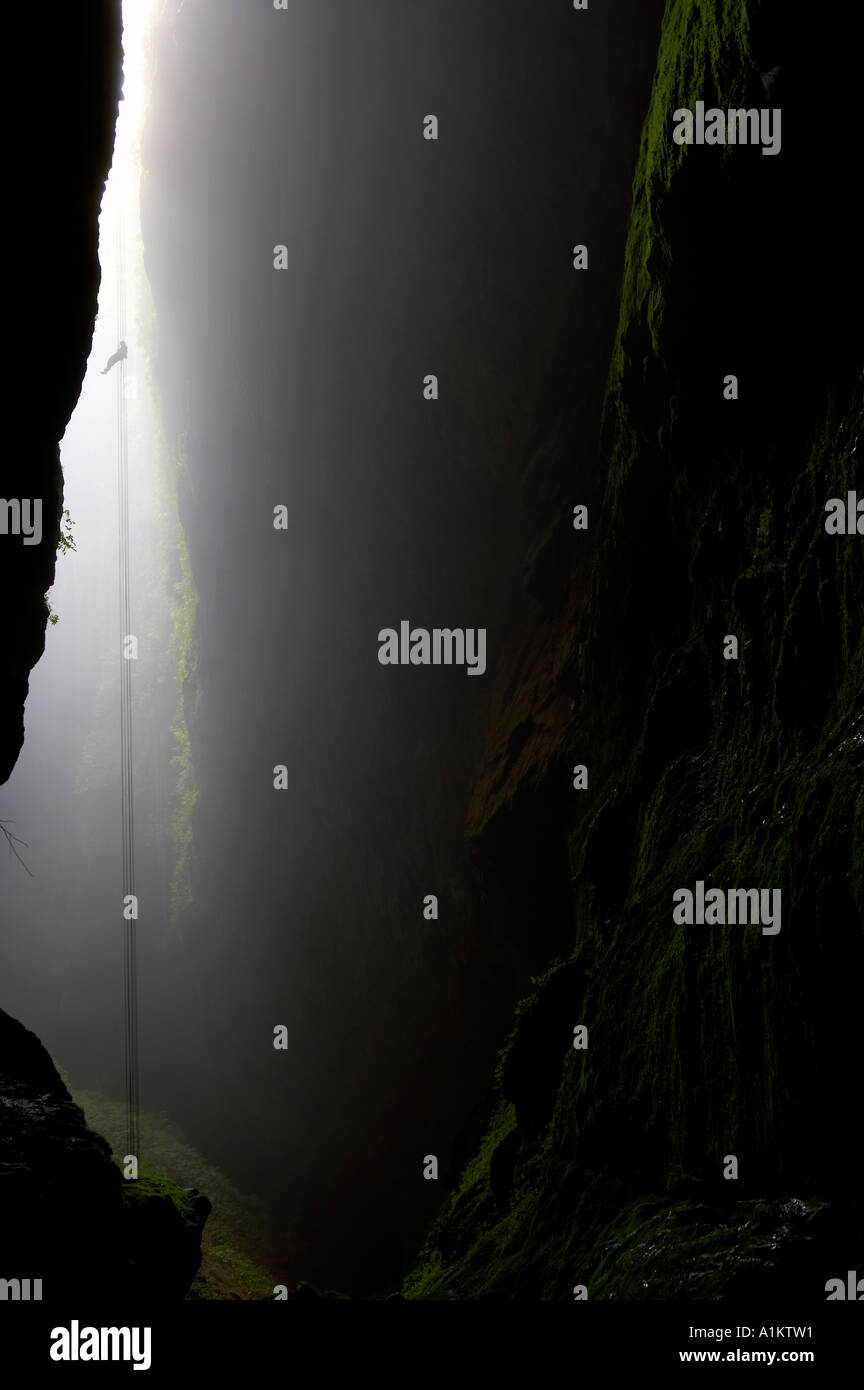 Waitomo Caves New Zealand 100 metre abseil rappel into Lost World ...