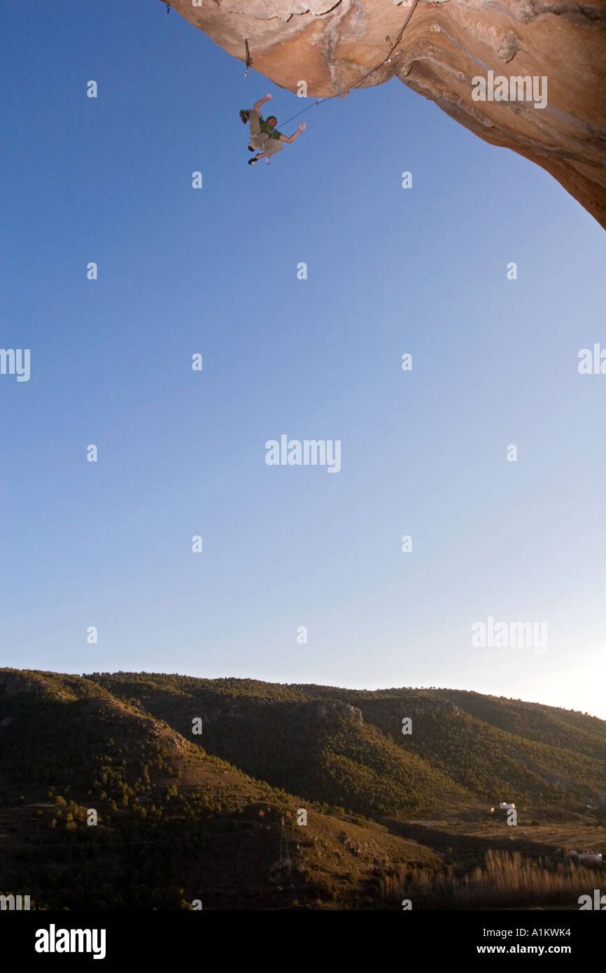 climber falling in a overhang rock wall Stock Photo - Alamy