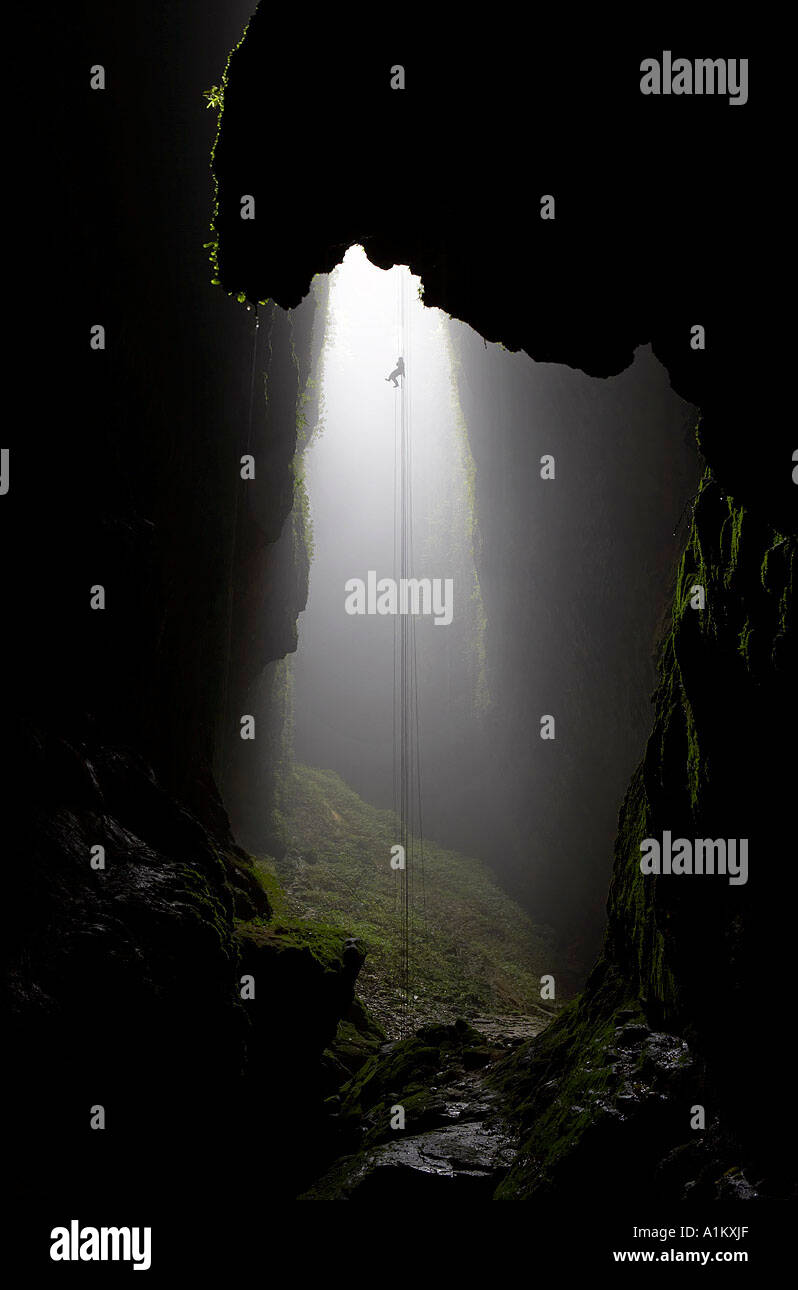 Waitomo Caves New Zealand 100 metre abseil rappel into Lost World ...