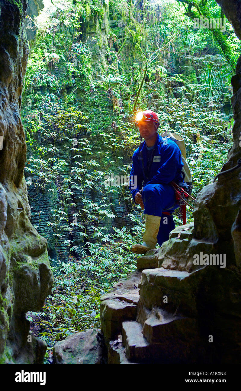 Waitomo Caves New Zealand 100 metre abseil rappel into Lost World ...