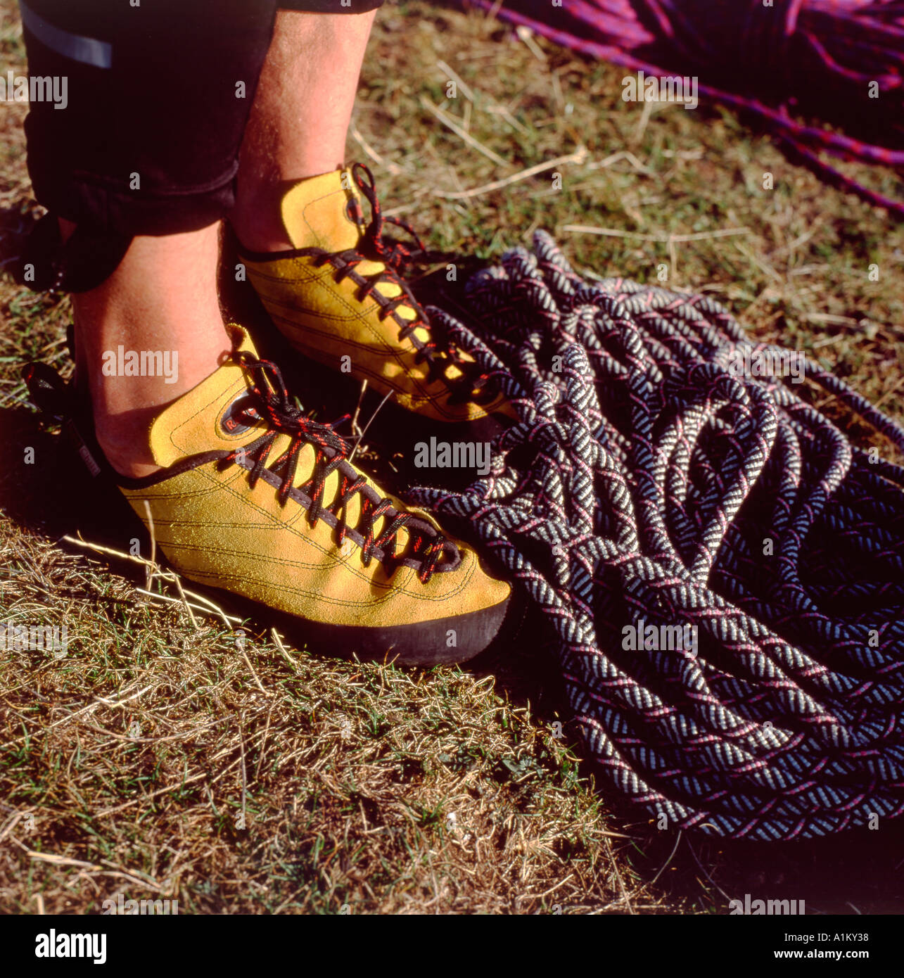 Rope and rope climber's shoes at Mowingword Bay Stackpole in ...