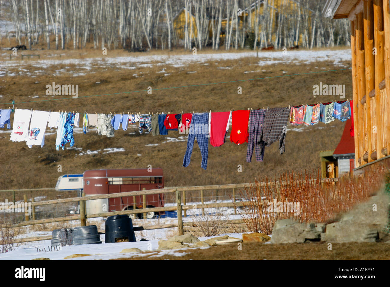 Clothes drying on a clothes line Stock Photo - Alamy