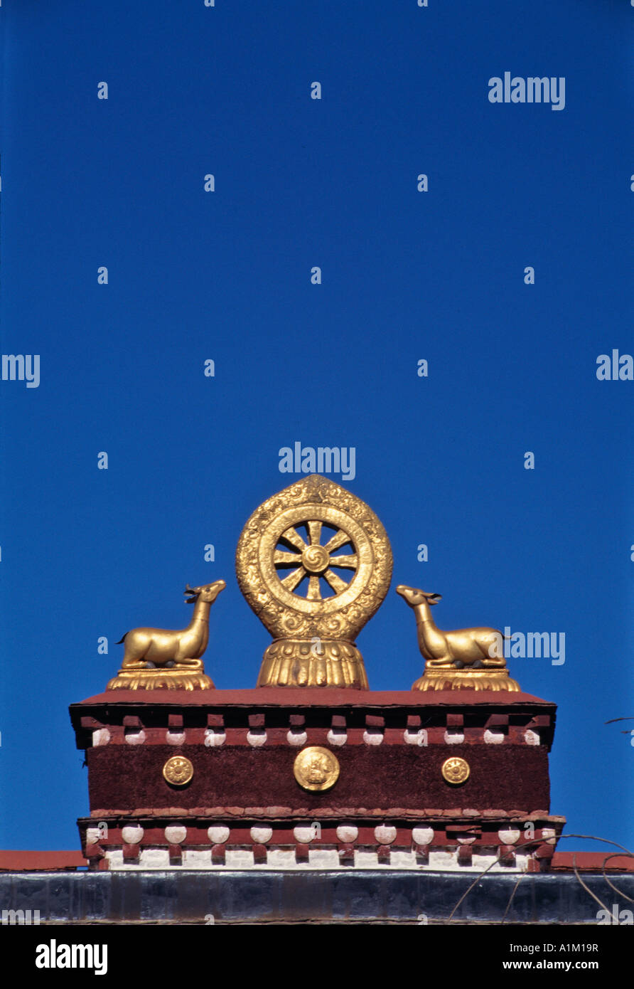 China Tibet Lhasa symbol of reincarnation on top of temple Stock Photo ...
