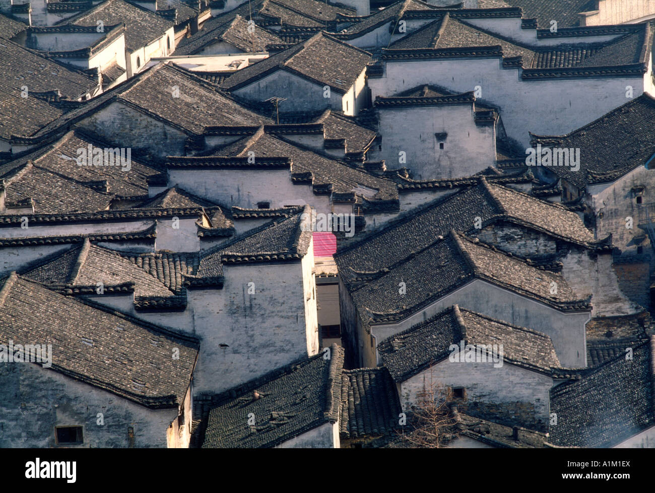 China Zhejiang Province roof tops of traditional Chinese houses in the ...