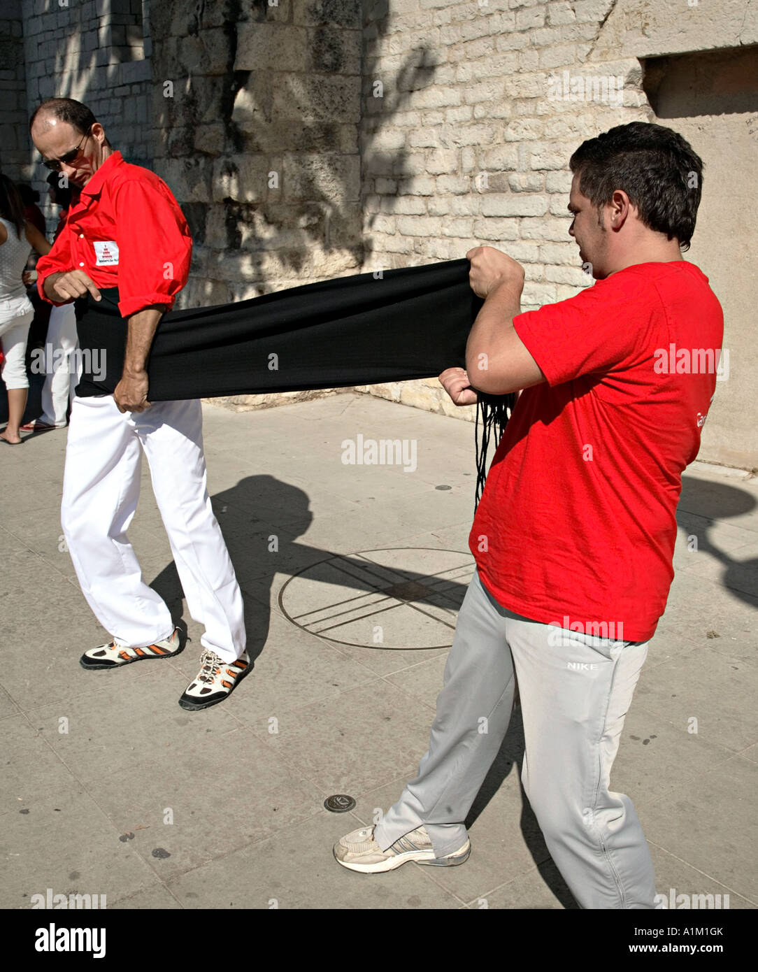 Catalan human pyramid. Preparing the team. Herault, France Stock Photo ...