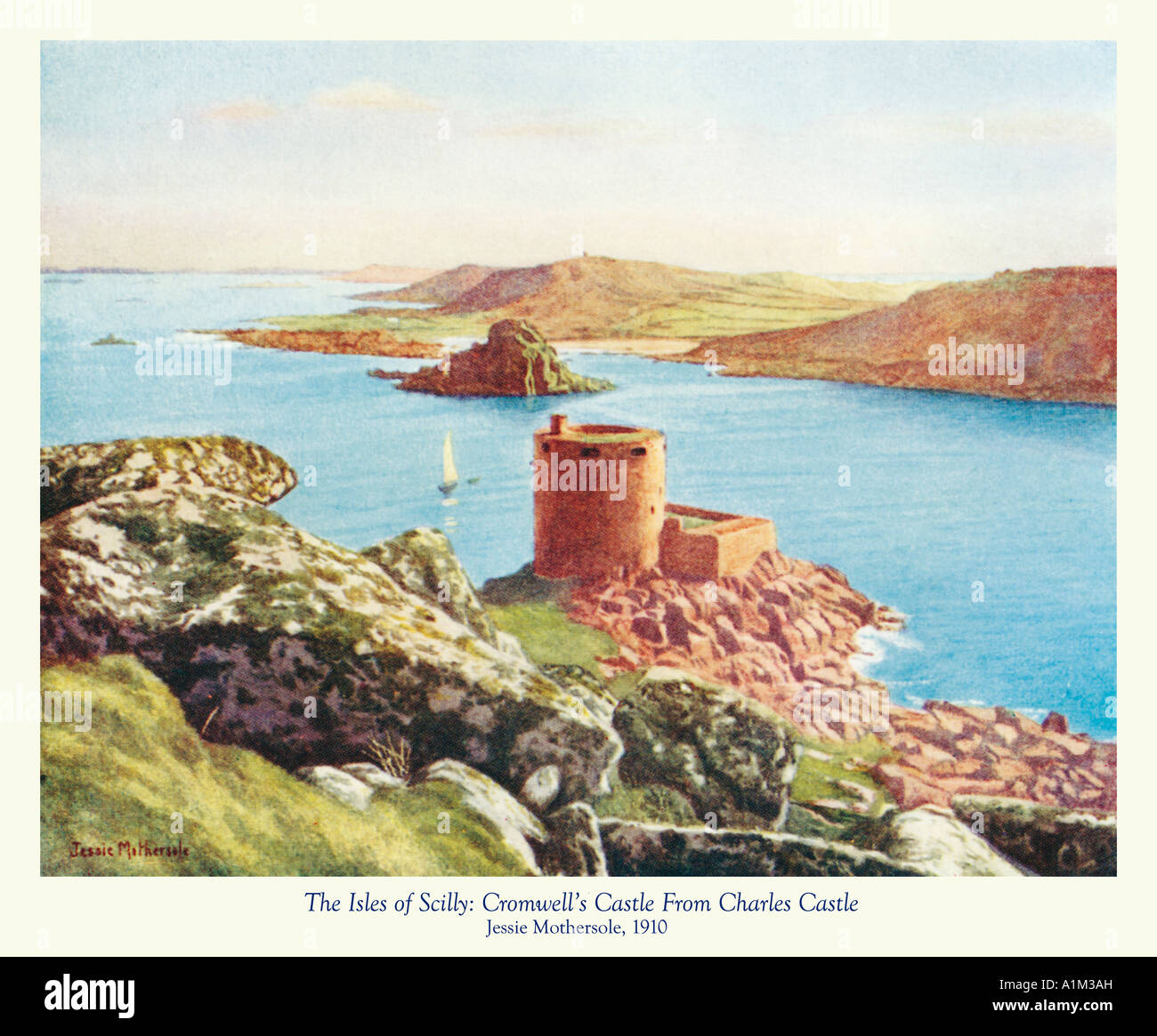 Scilly Cromwells Castle from Charles Castle Edwardian watercolour of ...