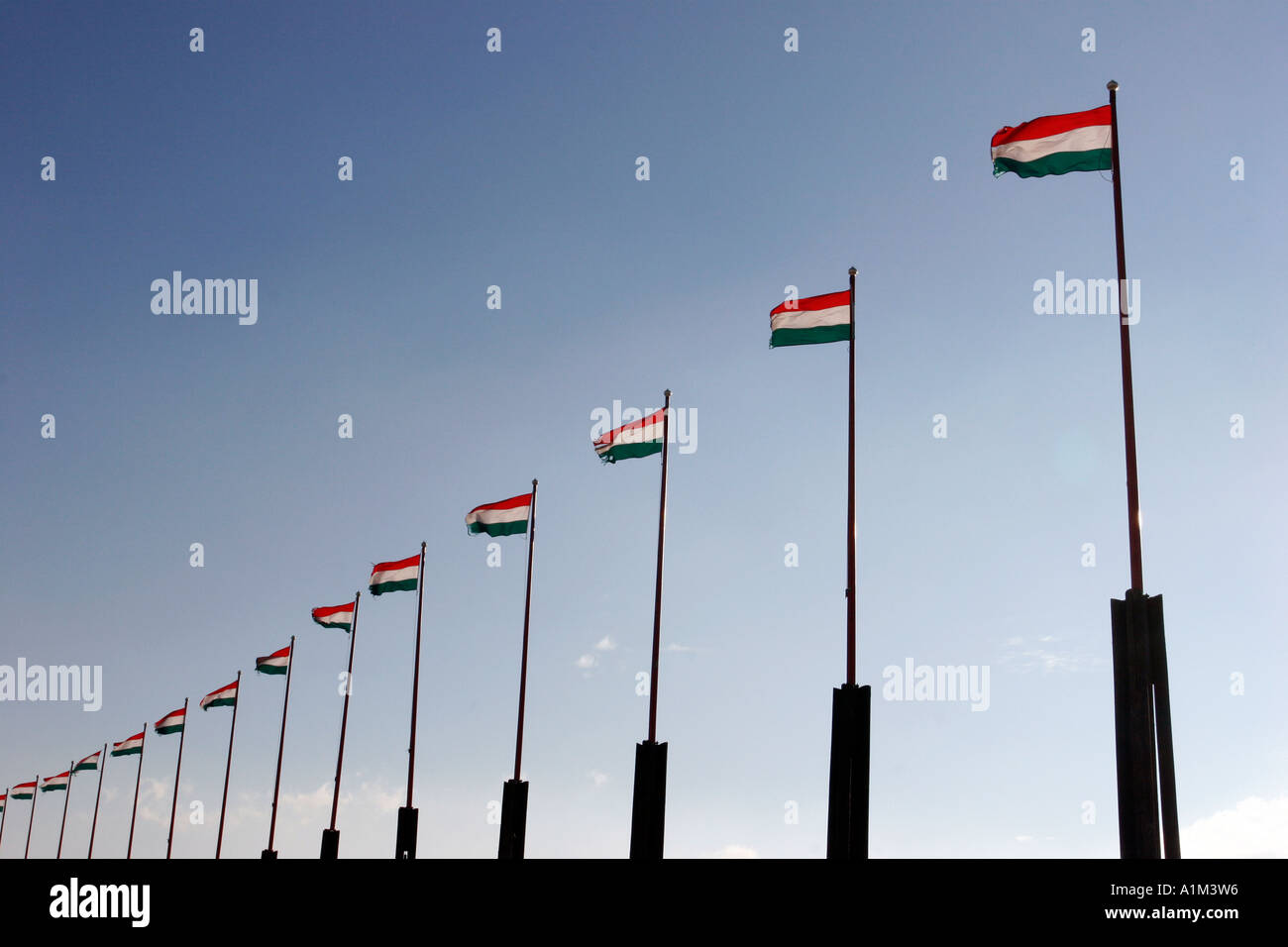 Hungarian flag poles Budapest Hungary Stock Photo - Alamy