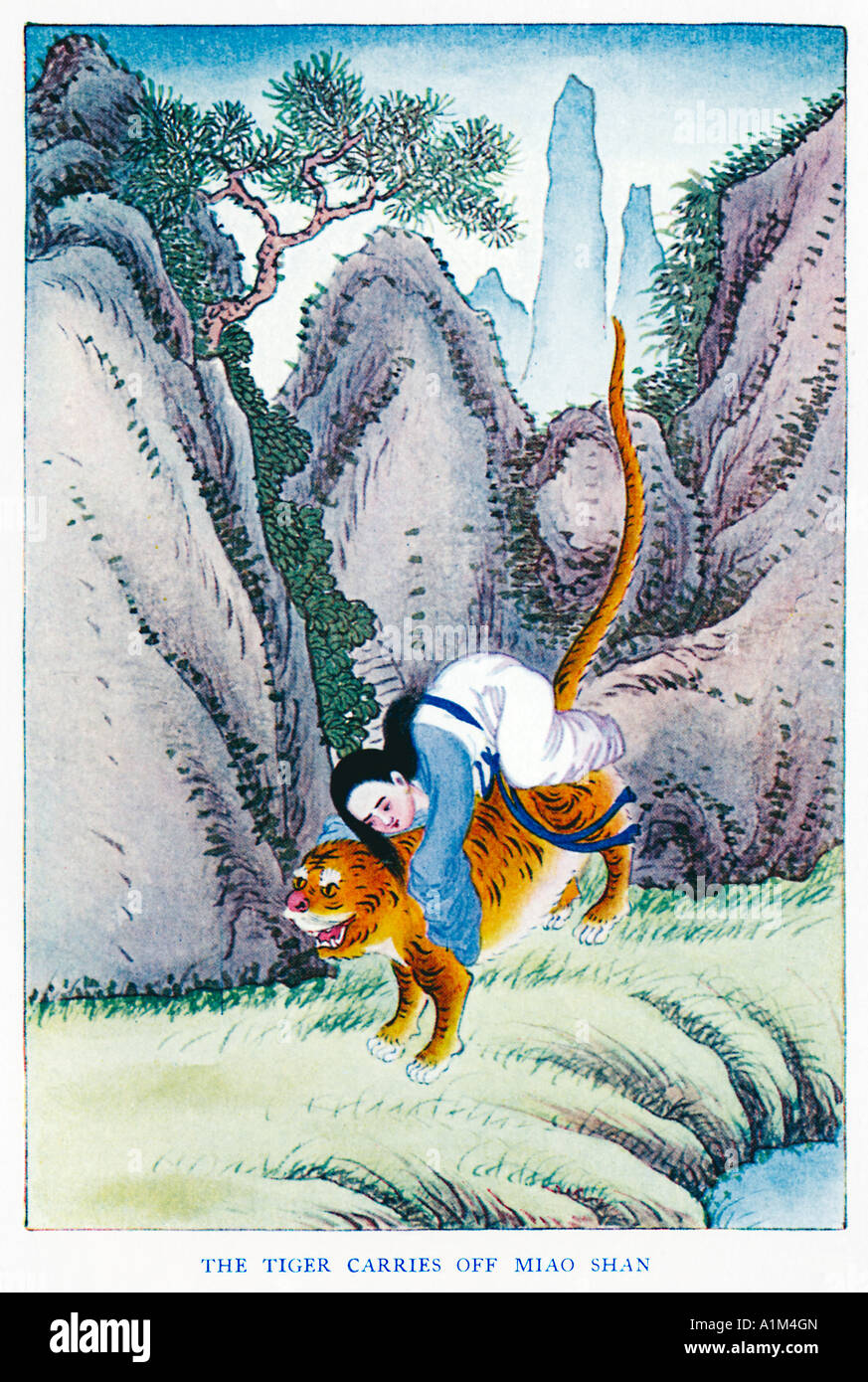The Tiger Carries Off Miao Shan 1920s illustration by a Chinese artist ...