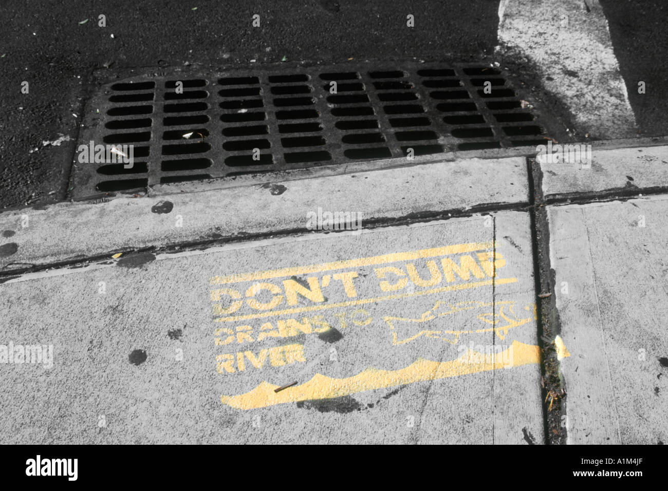 East Village NYC storm drain warning Stock Photo - Alamy
