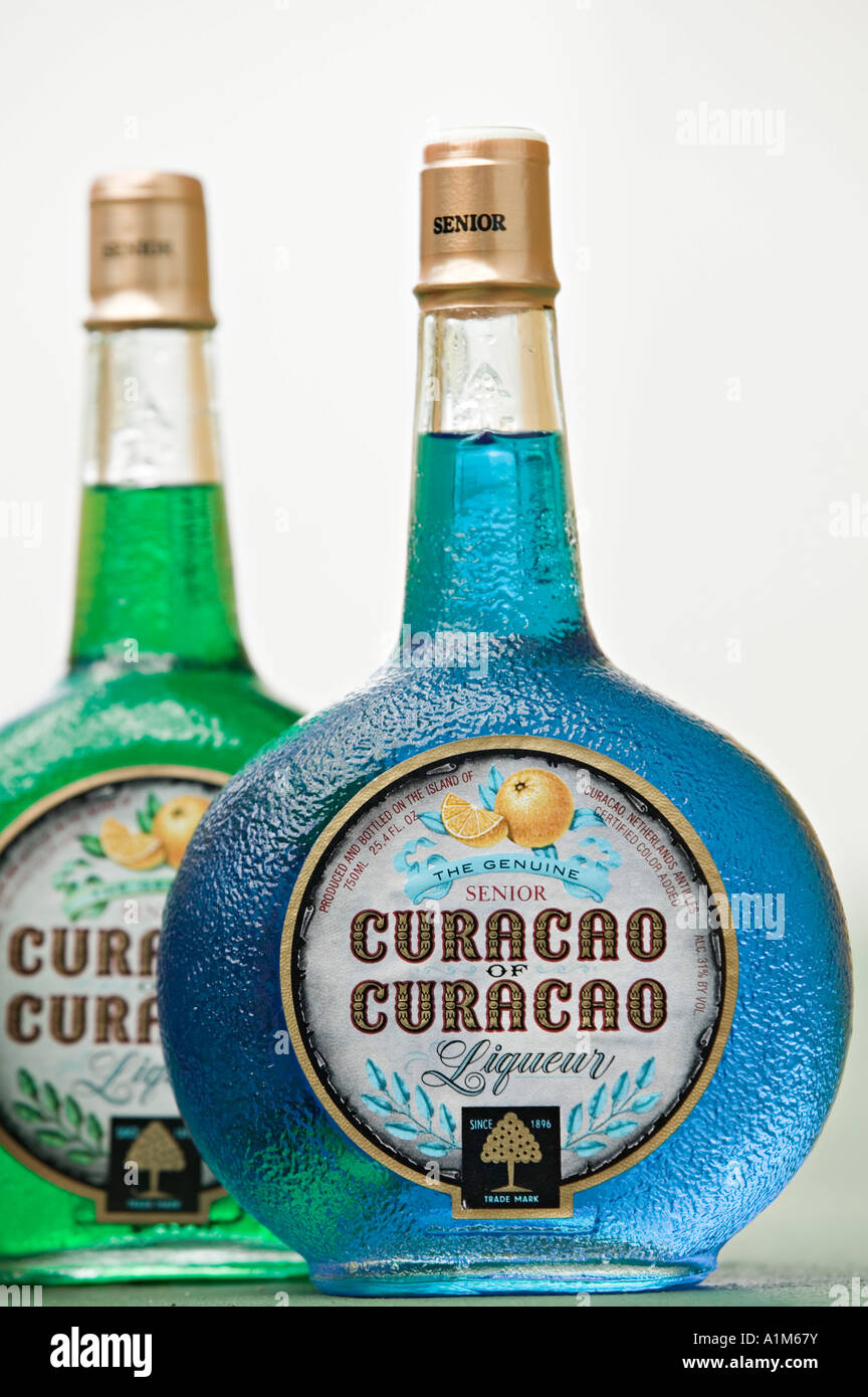 Bottles of Curacao Liqueur, Willemstad, Curacao, Netherlands Antilles ...