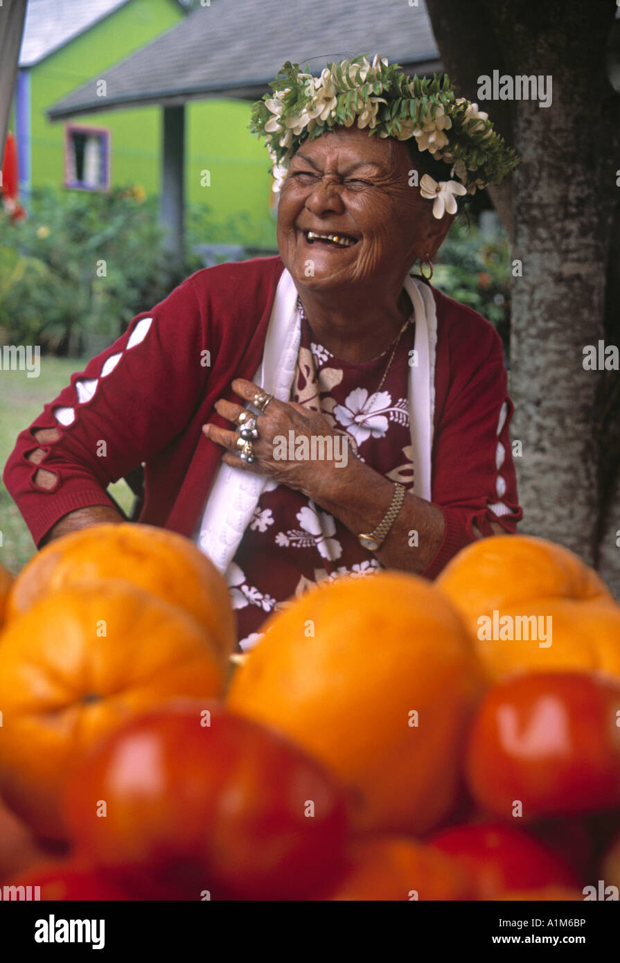 Portrait of old woman, Cook Islands Stock Photo - Alamy