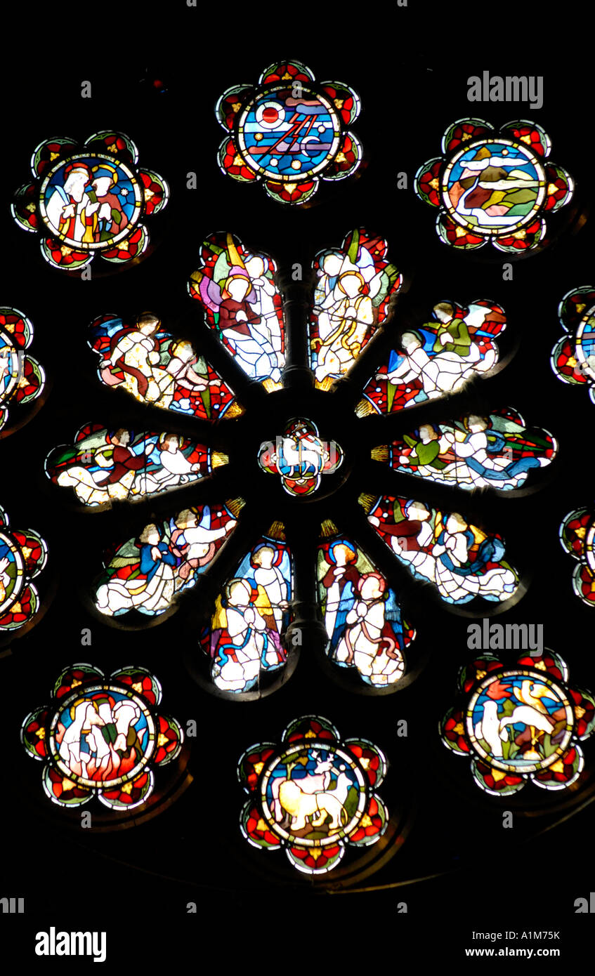 Stained glass window in the disused church of St Stephens in Haverstock ...