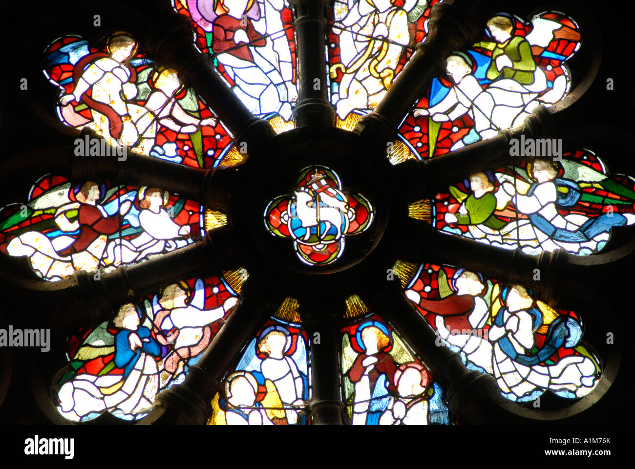 Stained glass window in the disused church of St Stephens in Haverstock ...