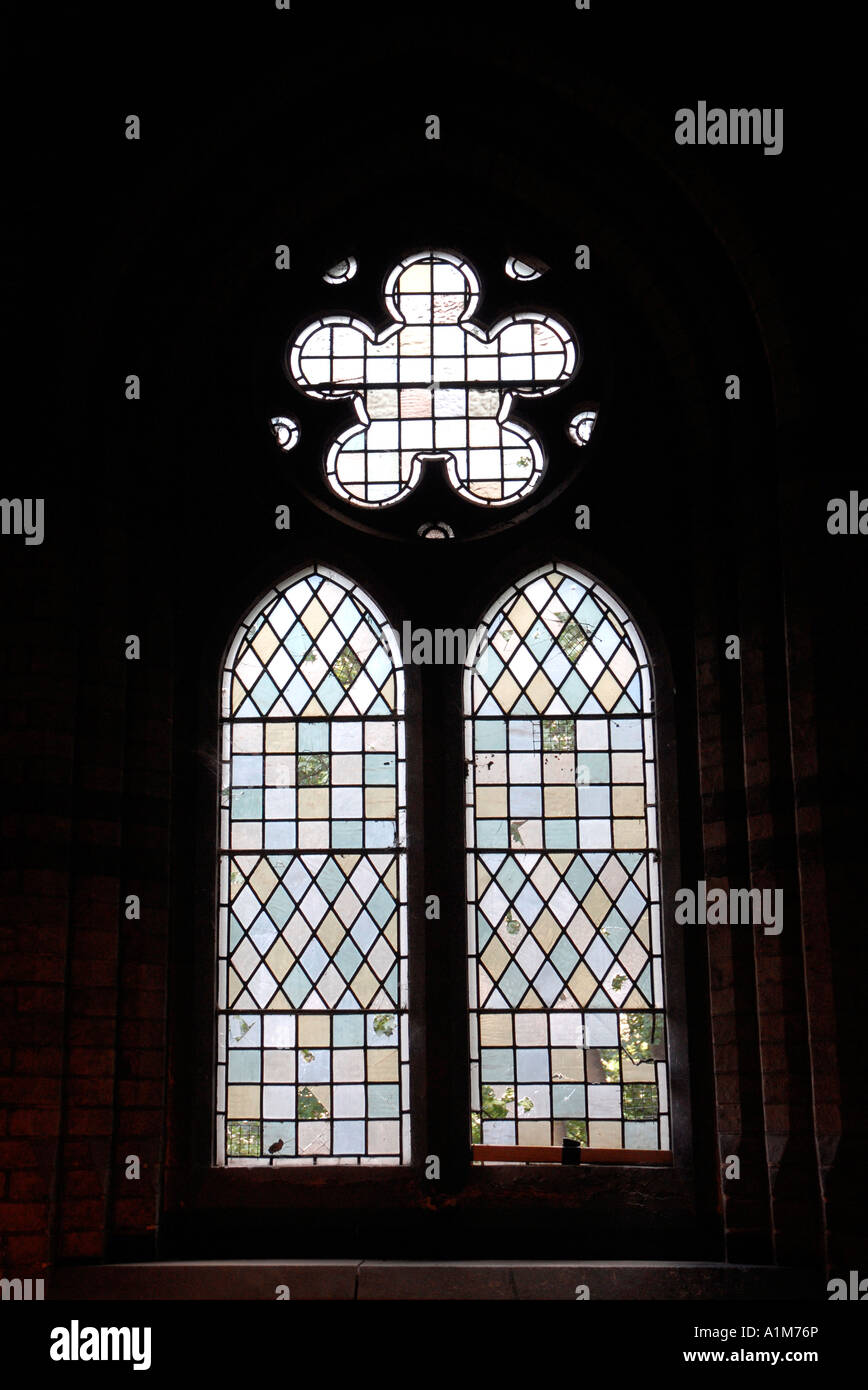 Window in the disused church of St Stephens in Haverstock Hill Belsize ...