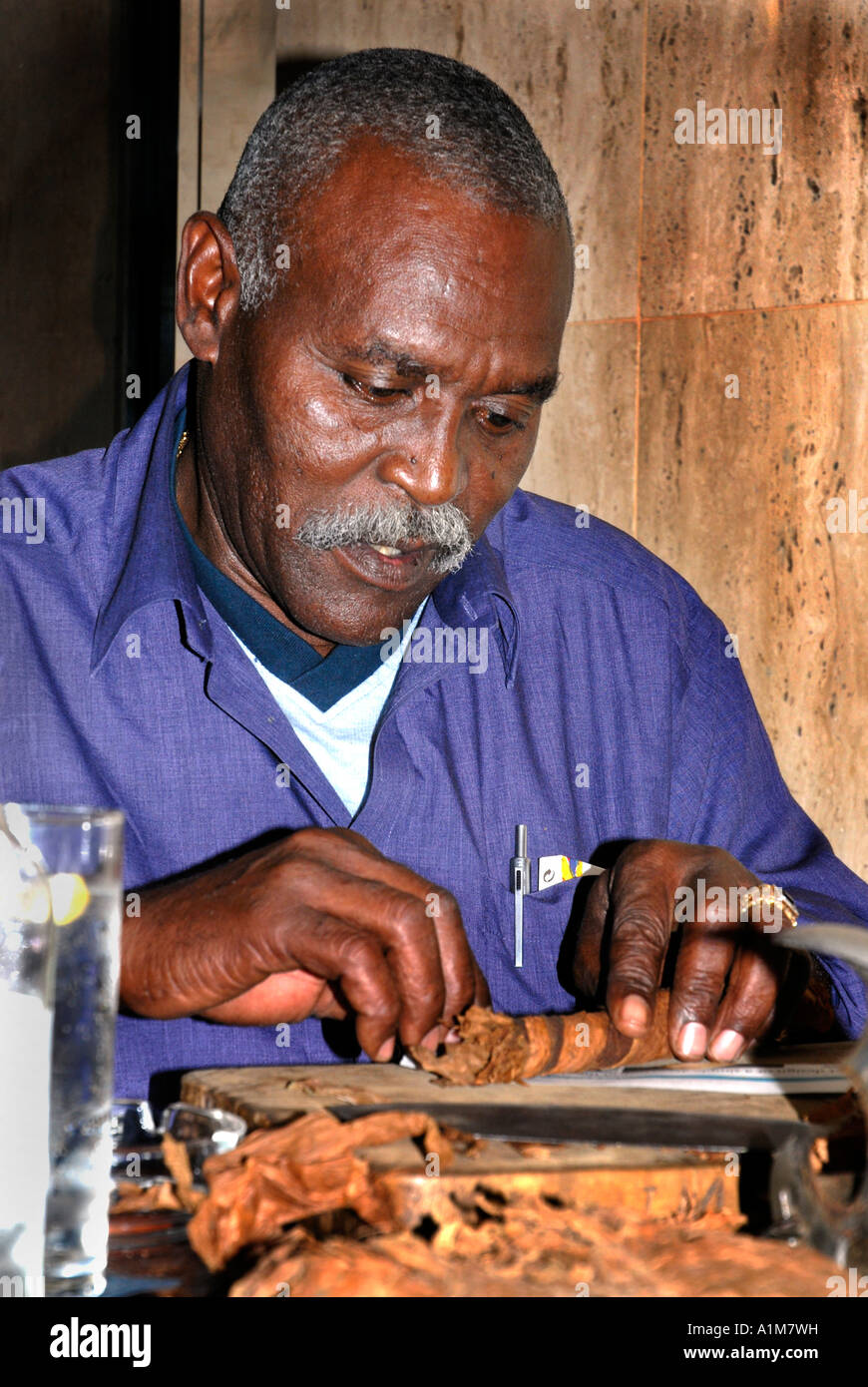 Cuban man hand rolling a cigar Stock Photo - Alamy