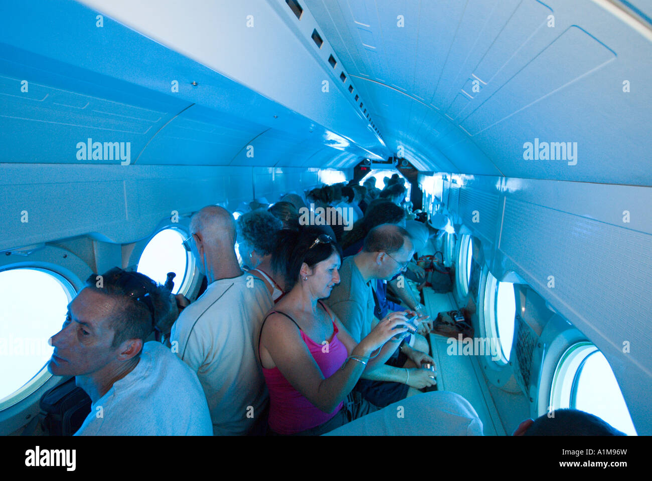 Barbados Atlantis III tourist submarine - inside the passenger deck ...