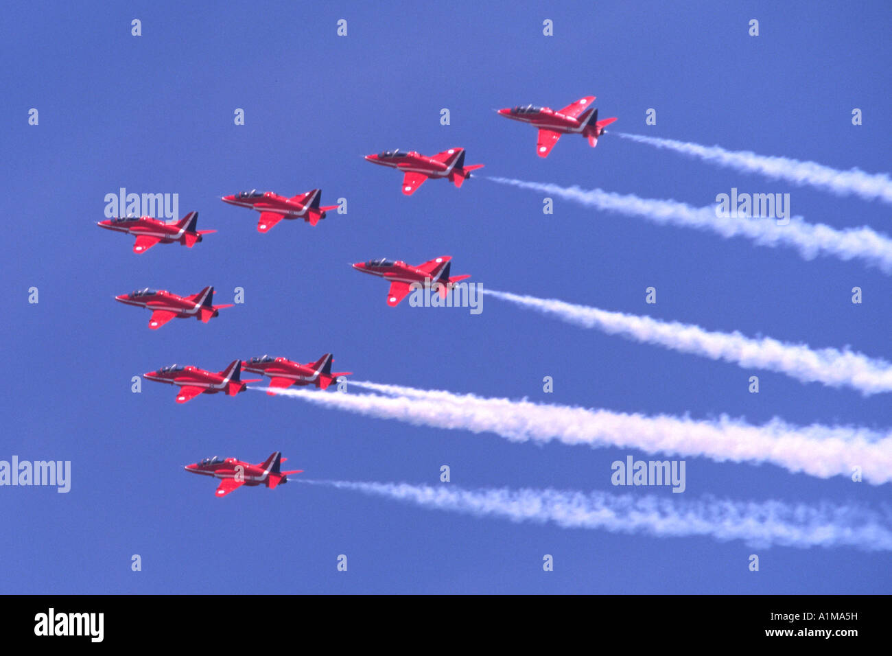 Red Arrows BAe Hawk T1 formation flypast at Fairford RIAT airshow Stock Photo - Alamy