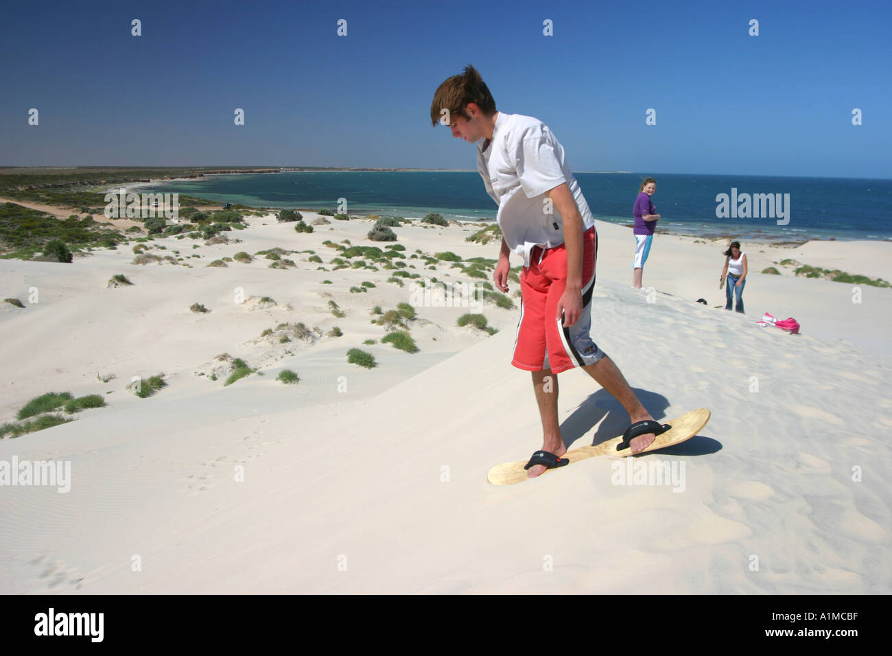 Sand boarding Point Gibbon sand hillsCowell South Australia Stock Photo ...