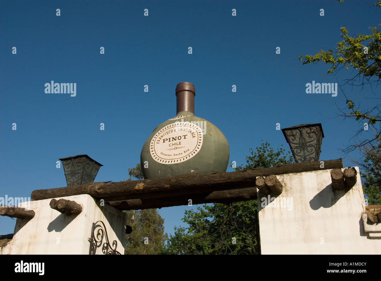 Chile Wine Country Gate with wine bottle motif at Undurraga Winery near ...