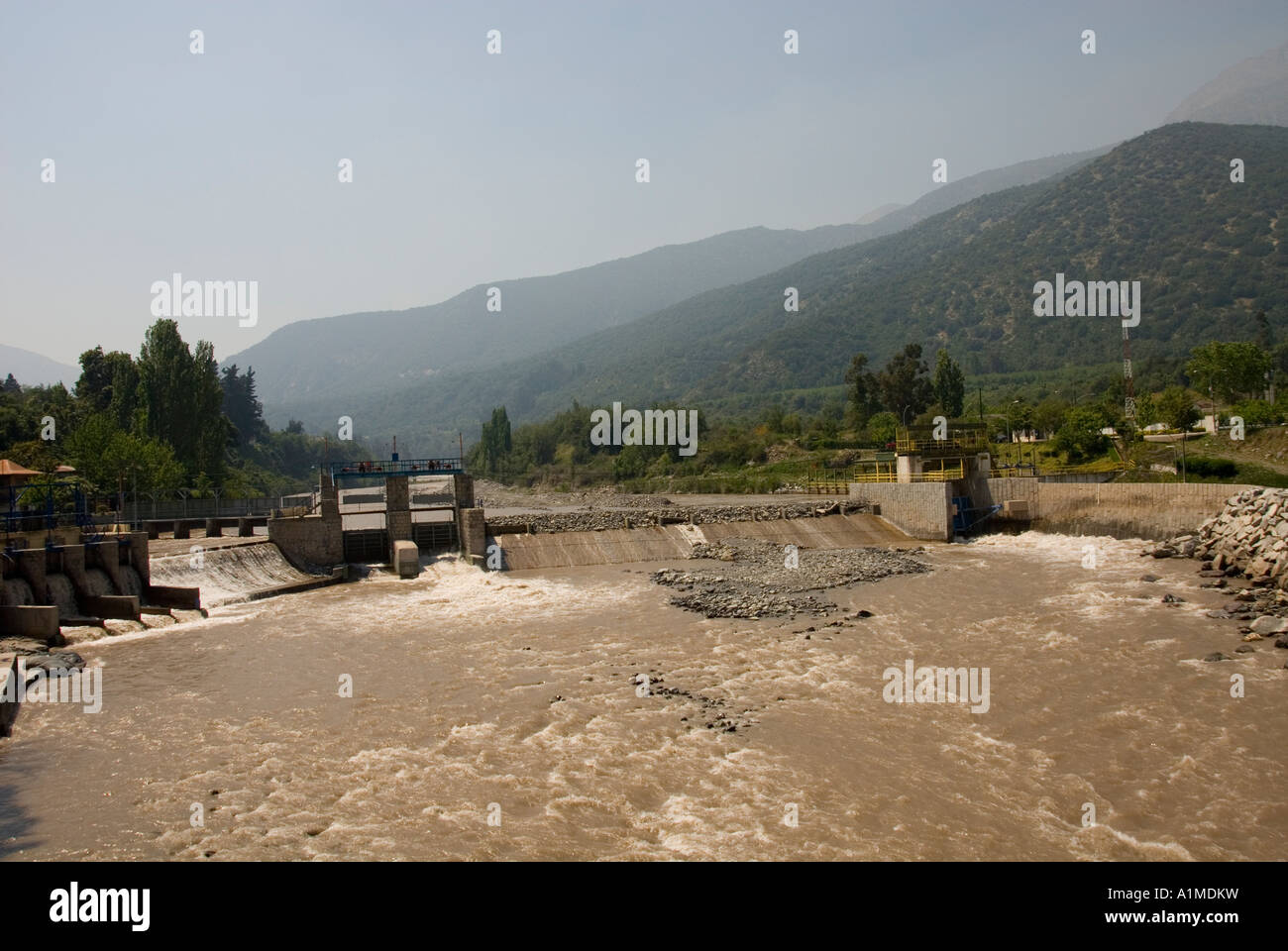 Chile Wine Country Maipo River east of Santiago leaving the Andes Stock ...
