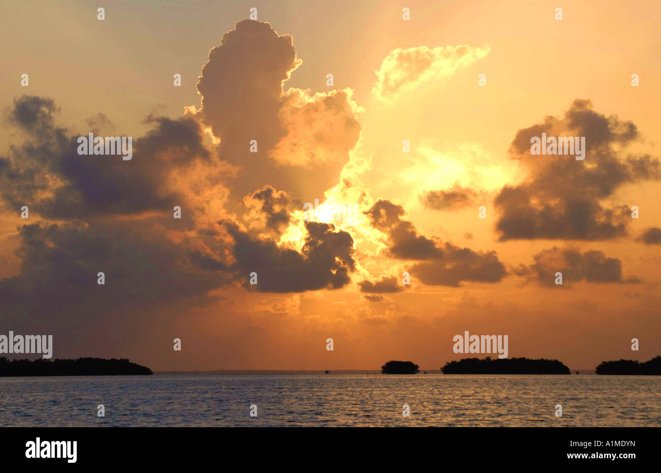 Burst of sun at sunrise in the Florida Keys Stock Photo - Alamy