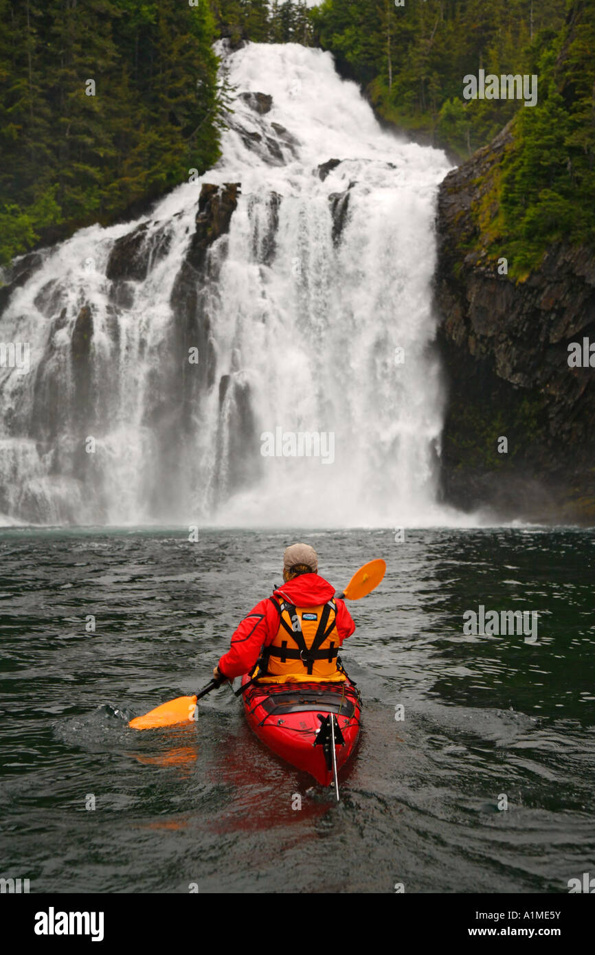 Kayaking near Cascade Falls in Cascade Bay Prince William Sound Chugach ...