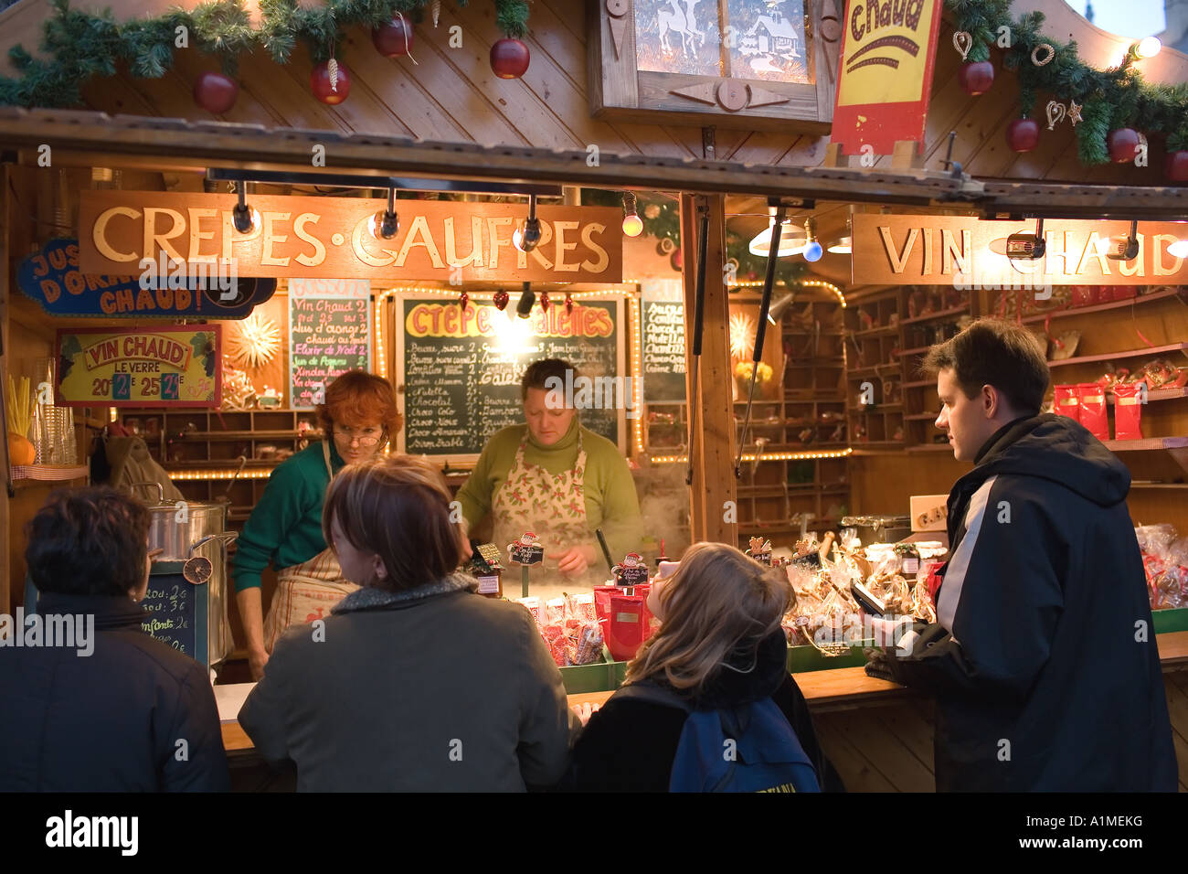 Mulled wine, waffles and pancakes stall, "Christkindelsmärik" Christmas ...
