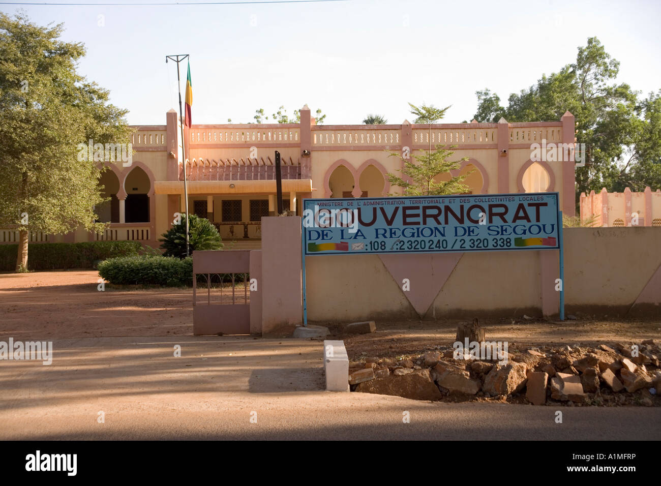 Government building in the old colonial quarter of Segou town, Mali ...