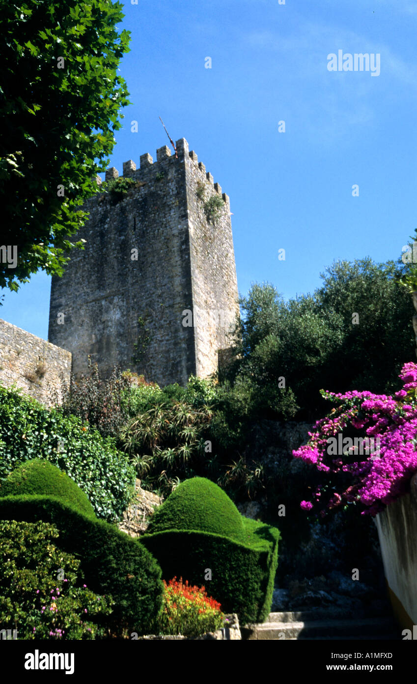 Portugal Obidos whitewashed houses castle walls Stock Photo - Alamy