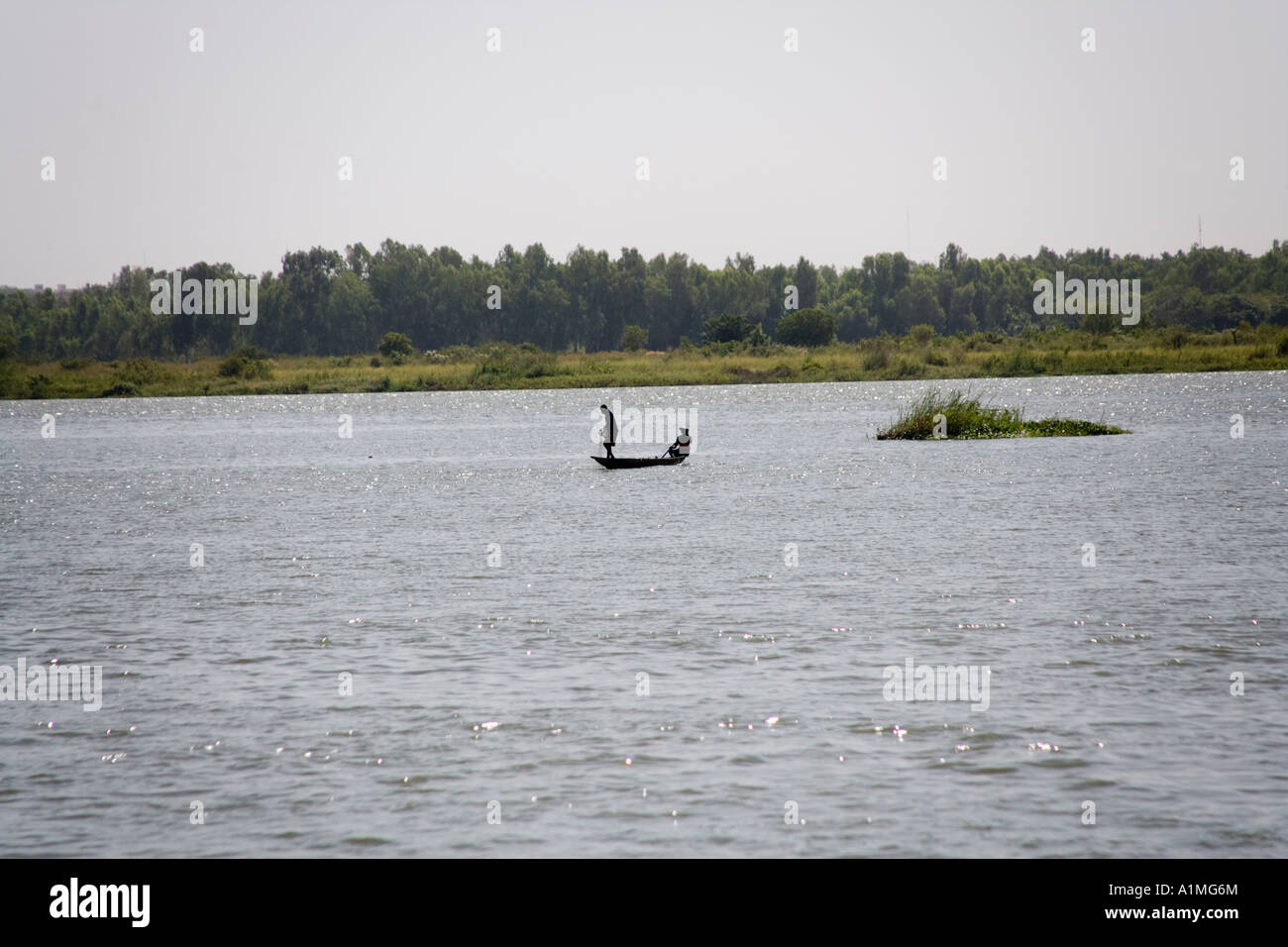 Fishing from wooden canoes on the Niger river,Bamako, Mali,West Africa ...