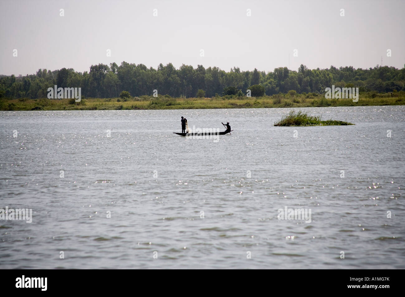 Fishing from wooden canoes on the Niger river,Bamako, Mali,West Africa ...