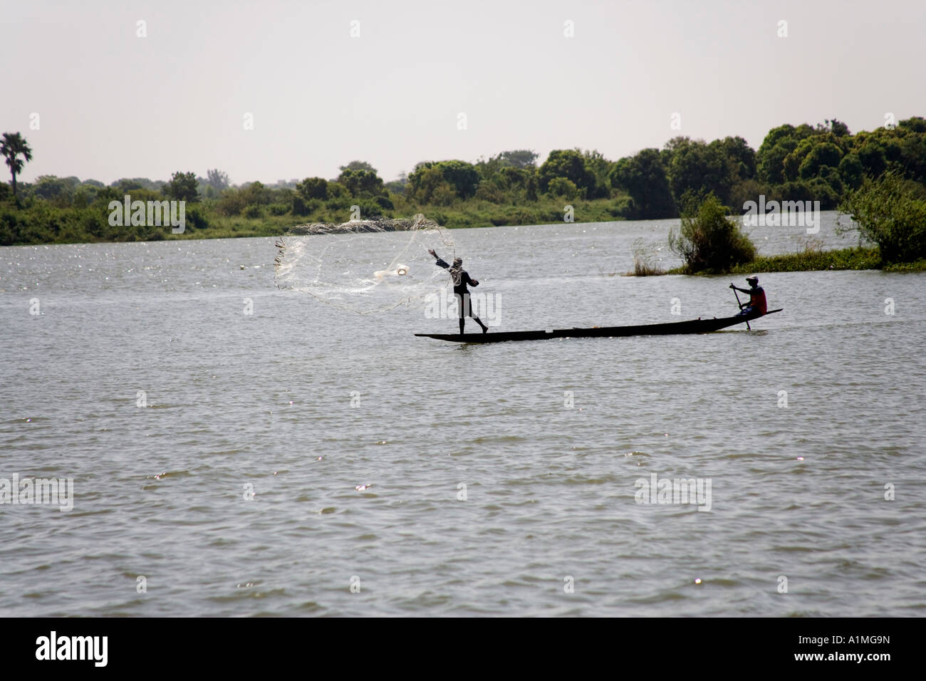 Fishing from wooden canoes on the Niger river,Bamako, Mali,West Africa ...