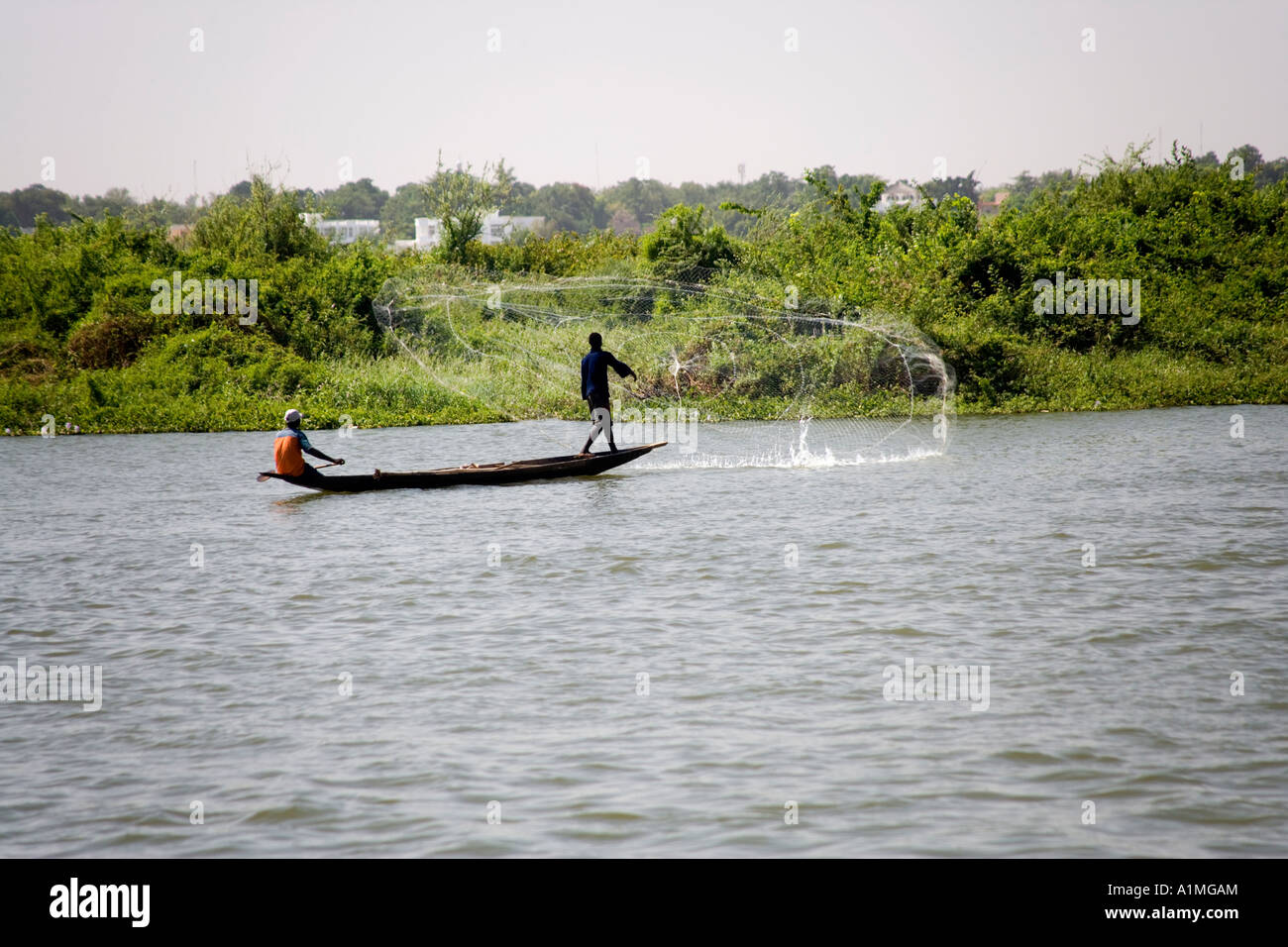 Fishing from wooden canoes on the Niger river,Bamako, Mali,West Africa ...