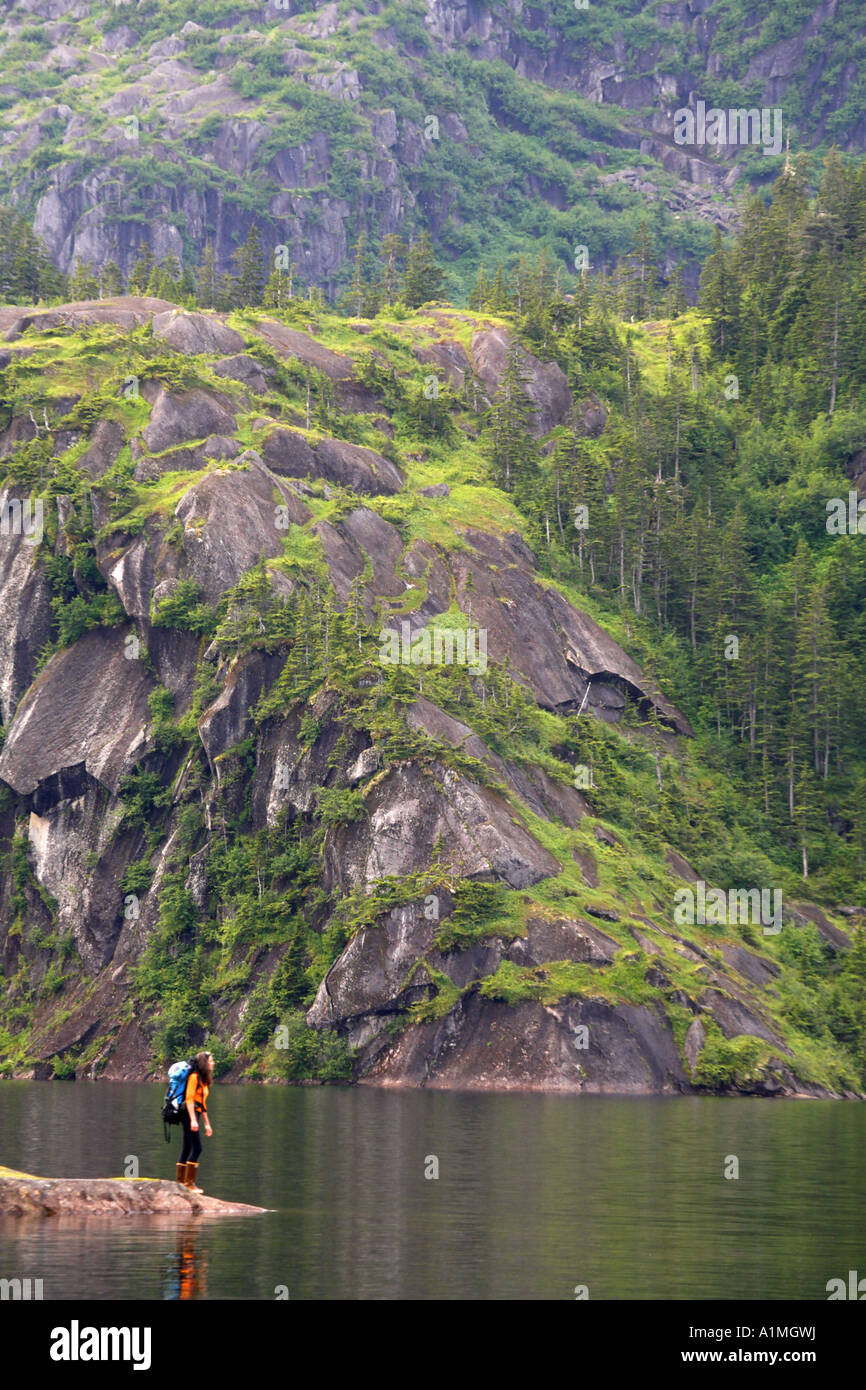 Female backpacking on Culross Island Prince William Sound Chugach ...