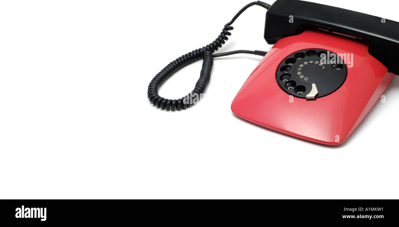 Red Telephone Against a White Background Stock Photo - Alamy