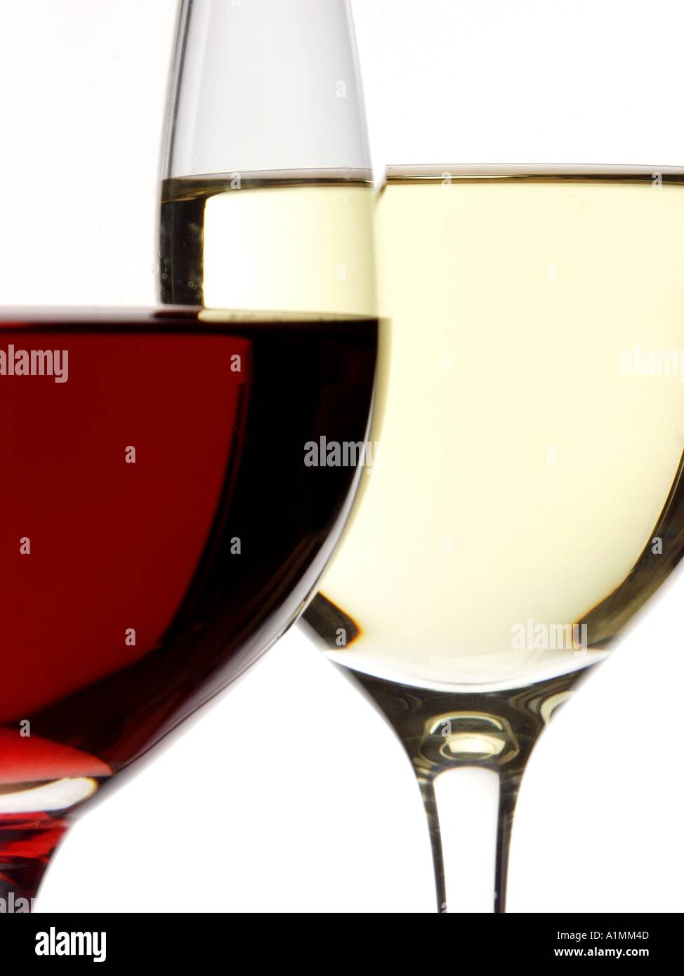 Red wine glass in front of white wine glass close up 1 Stock Photo - Alamy