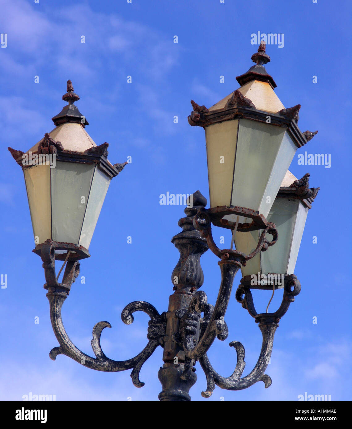 Metal street lampstand with glass lights Gozo Malta Stock Photo - Alamy