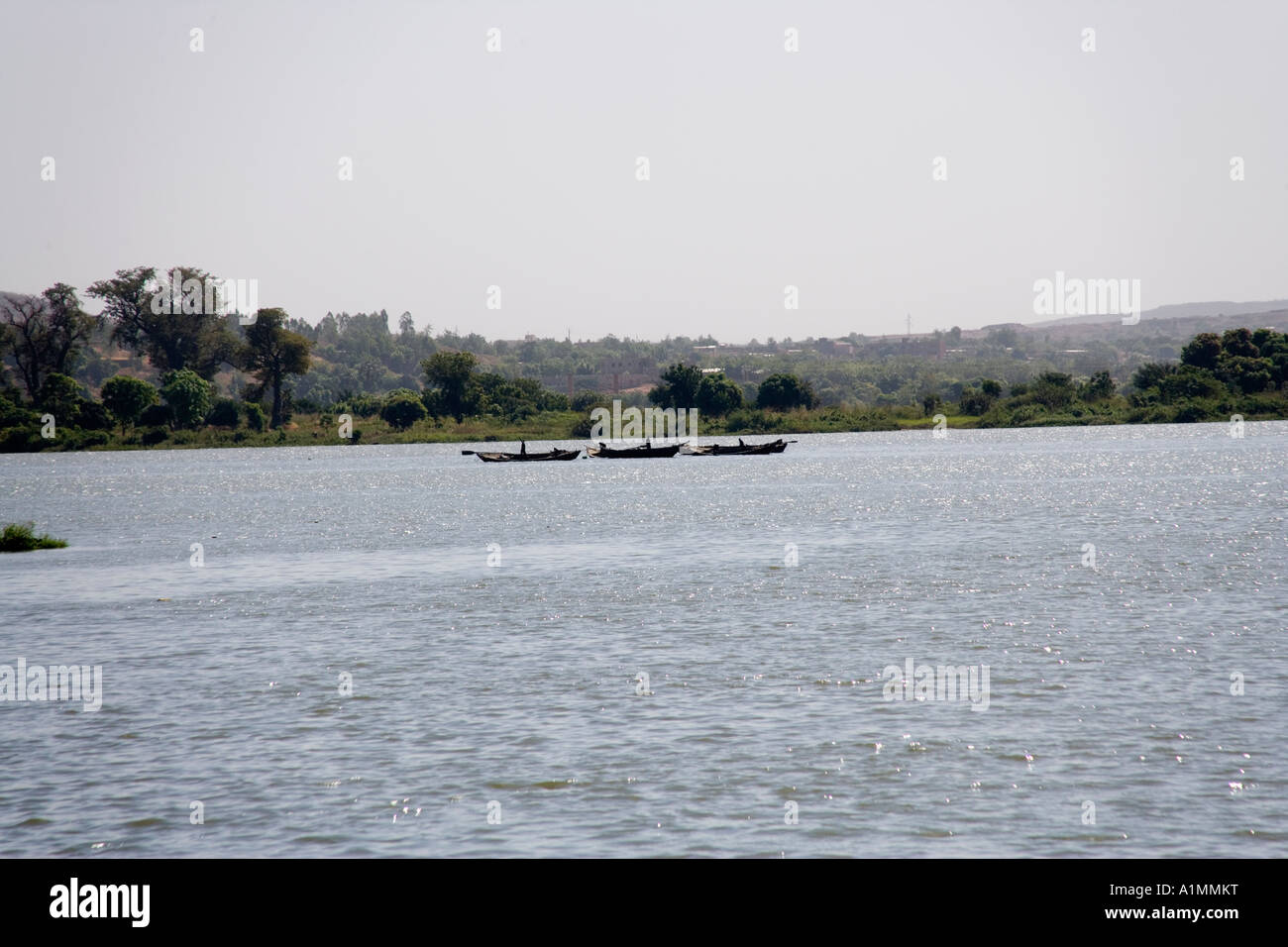 Fishing from wooden canoes on the Niger river,Bamako, Mali,West Africa ...