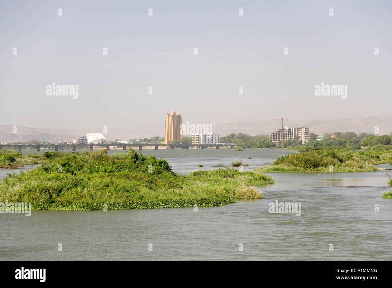 The Niger river with the BCEAO tower and the capital Bamako in the ...