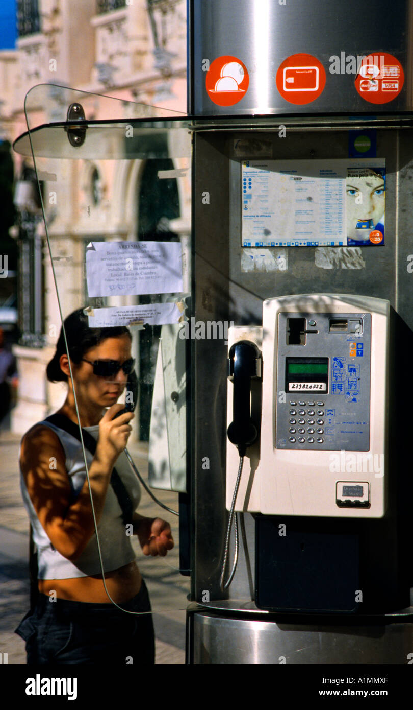 Portugal Lisbon Phone booth box kiosk telephone Stock Photo - Alamy